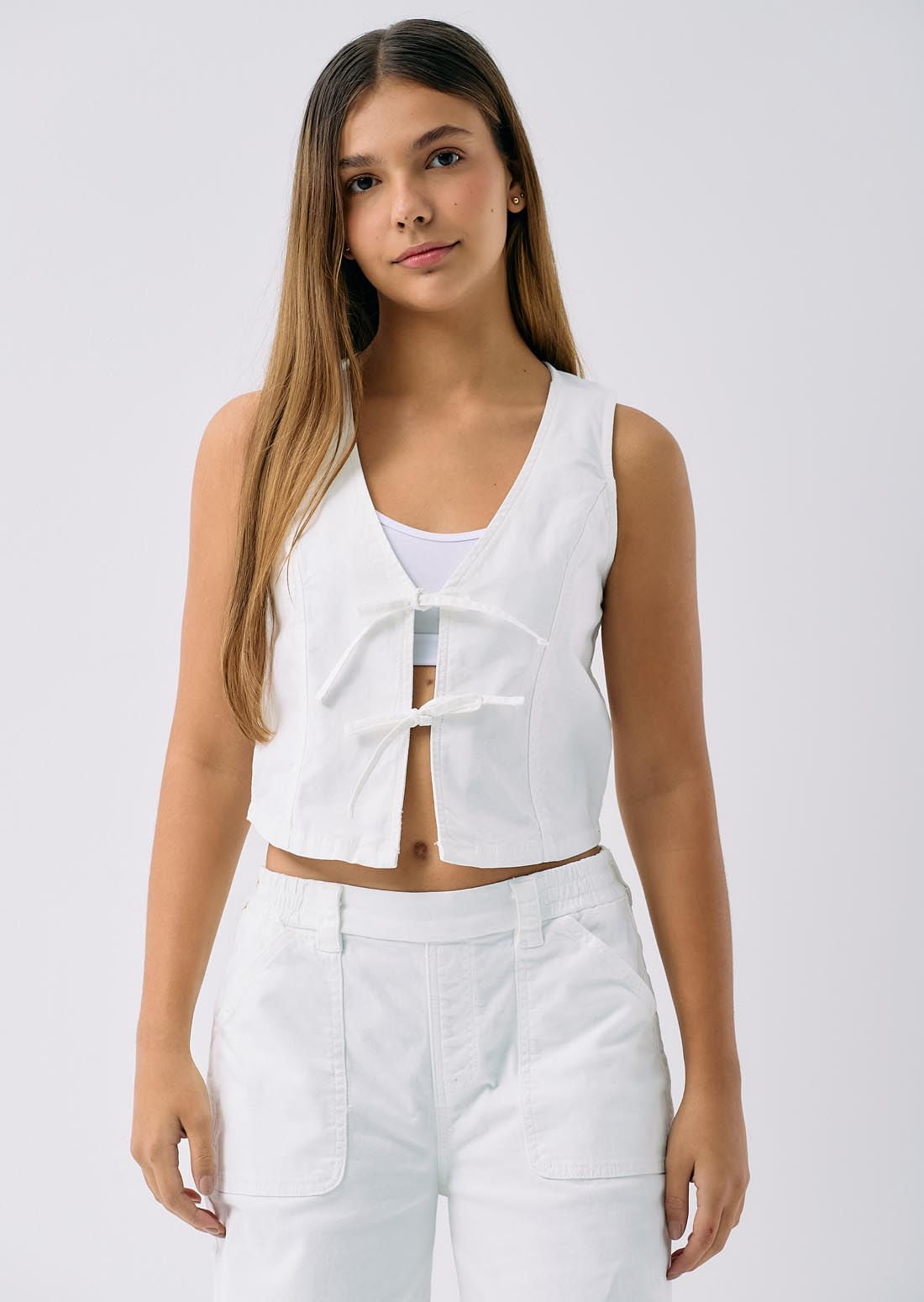 Chaleco marfil con tiras en frente para jóvenes – Stop Jeans